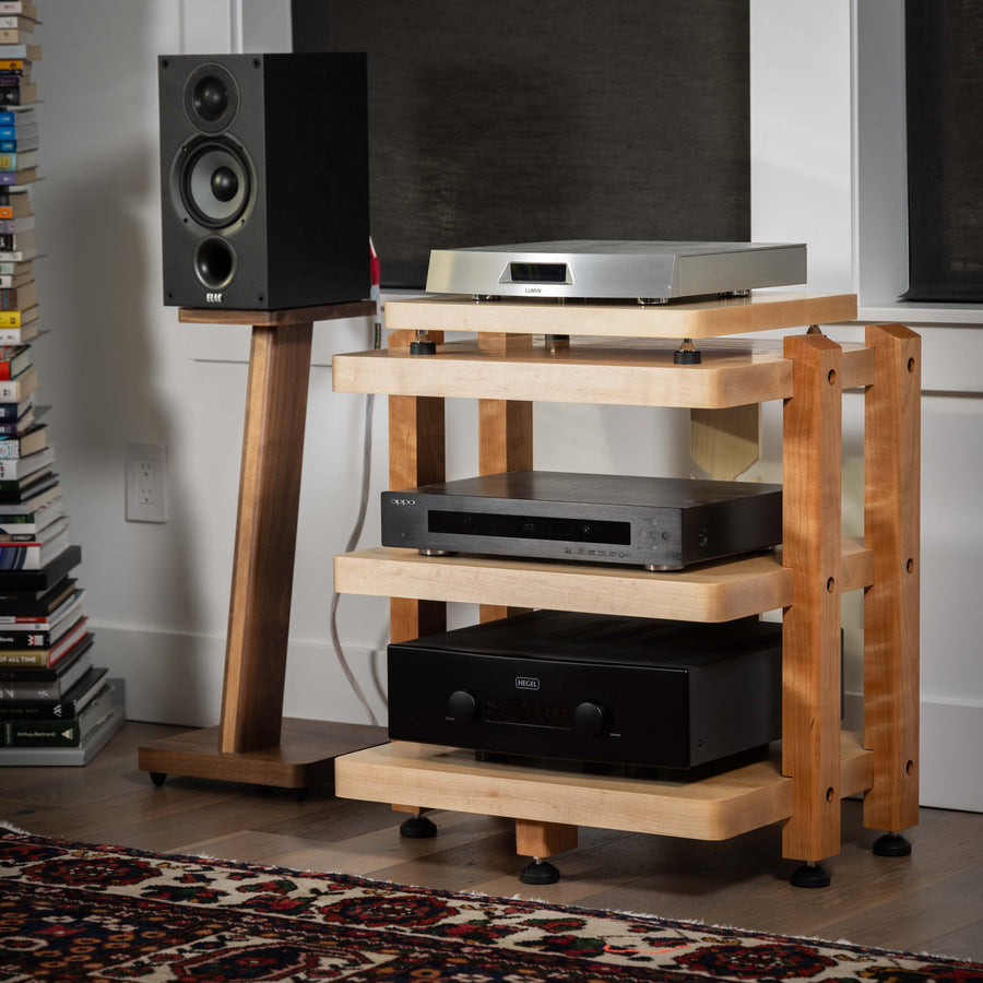 ECHELON II Audio Rack – Maple Shelves with Cherry Legs – Deep Lake Audio